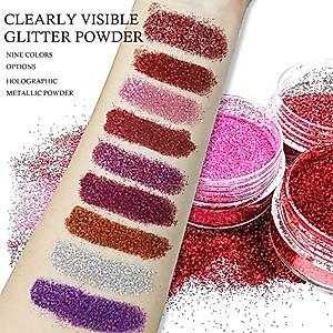 KYDA 3 Colors Glitter Lip Kit, Diamond Metllic High Pigmented Powder for Lips Cosmetics, Glitter Lips Makeup,with Lip Primer and Brush, Long Wear-Set A