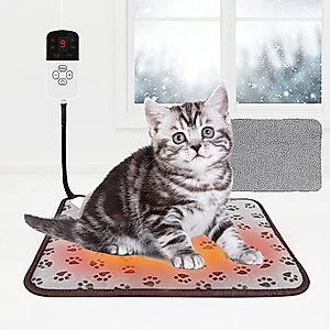 Dokinfish Pet Heating Pad, Electric Dog and Cat Thermal Mat,Adjustable Temperature Warming Heated Cat Bed,with Automatic Shut-Off Timer,Easy to Clean Waterproof Anti-Chewing Cord (19" Grey Cover)