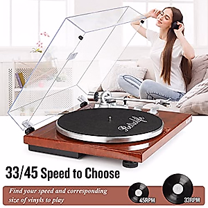 Turntable Record Player Bluetooth Built-in Phono Pre-amp 2-Speed Belt-Driven with Adjustable Counterweight Magnetic Cartridge Vinyl Recording via PC Turntables for Vinyl Records