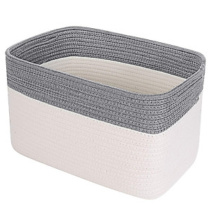 ANMINY Woven Cotton Rope Storage Baskets with Handles Large Washable Basket Decorative Storage Bins Boxes Nursery Baby Kid Toy Blanket Clothes Towel Laundry Organizer Containers - White/Gray