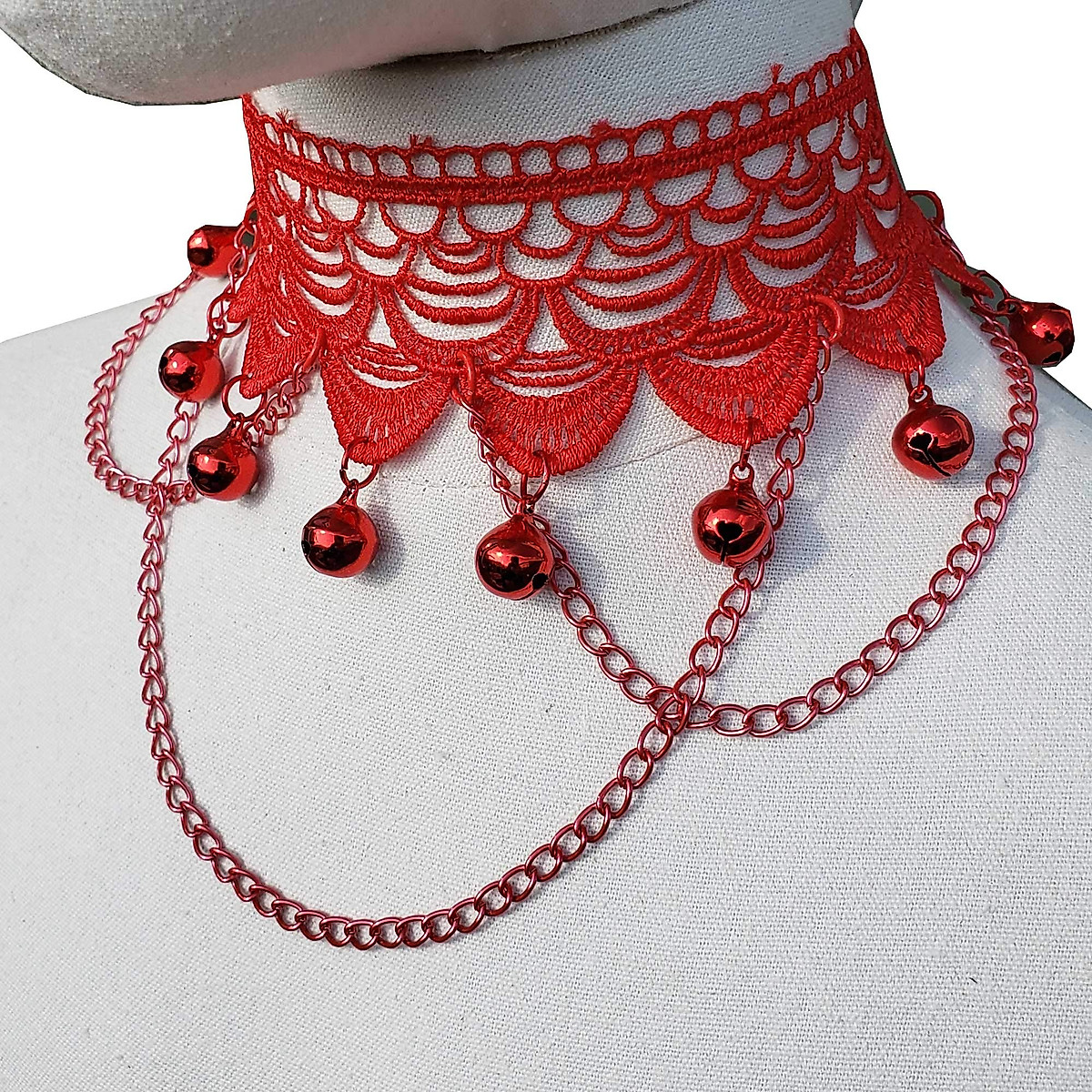 pinda Red Lace Chains Christmas Bell Necklaces Goth Chokers Collar Jewelry for Women Gifts (lace bell)