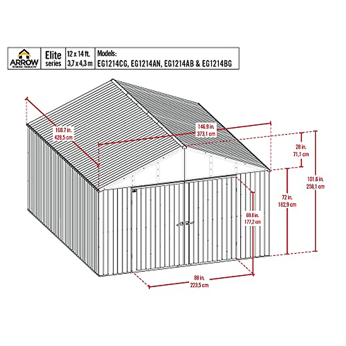 Arrow Shed Elite 12' x 14' Outdoor Lockable Gable Roof Steel Storage Shed Building, Cool Grey