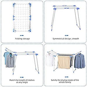 YUBELLES Clothes Drying Rack, Gullwing Laundry Rack, Collapsible, Space-Saving Laundry Rack, with Bonus Sock Clips, for Clothes, Towels, Linens, Indoor/Outdoor, Blue