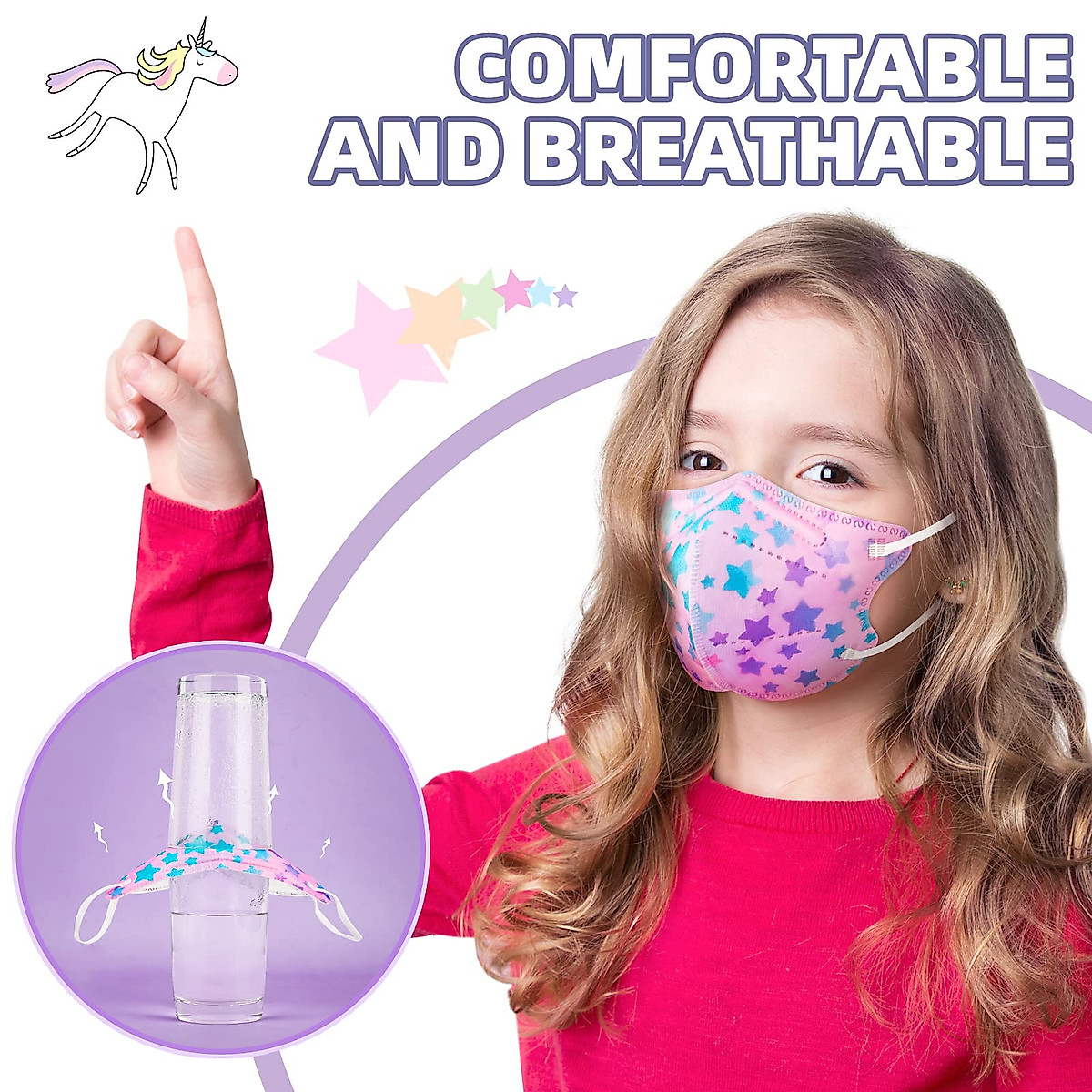 FENFEN Kids KN95 Face Mask Disposable - 50 Pack KN 95 Kid Masks Children Small Size Breathable Girls Kids KN95 Unicorn Mask Mascaras KN95 Para Niños
