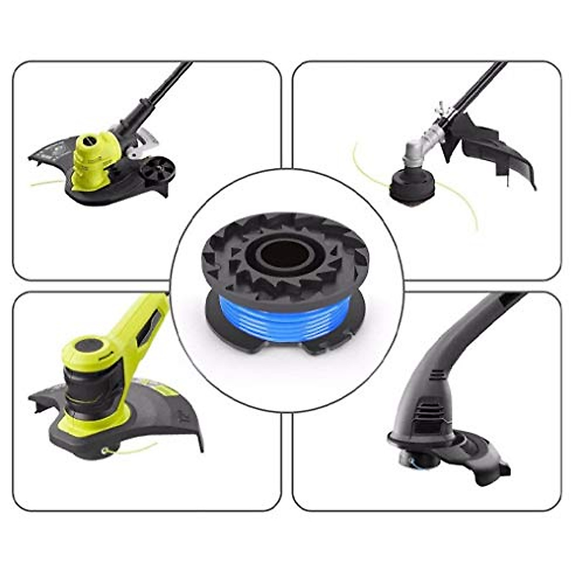 AC14RL3A String Trimmer Replacement Spool Line Suitable for Ryobi One+18v, 24v, 40v Cordless Trimmers,0.065" Auto Feed Cordless Weed Eater Spools Line with AC14HCA Cap Covers Parts(8 Spools, 1 Cap)