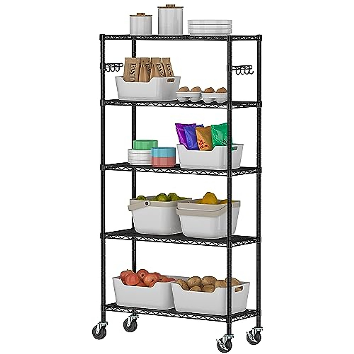 5 Tier Wire Shelving with Wheels,Ecoyomi Metal Shelves for Storage Heavy Duty,Garage Shelving,Shelving Units and Storage,Metal Shelf for Restaurant Garage Pantry Kitchen Garage Rack(14D x 36W x 75H)
