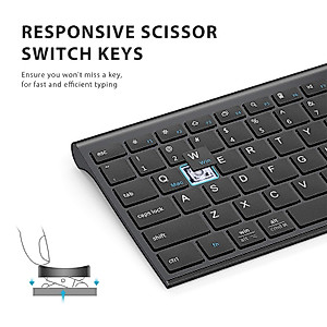 iClever Bluetooth Keyboard, DK03 Wireless Keyboard Multi-Device Keyboard, Dual Mode (Bluetooth 4.2 + 2.4G) Ultra Slim Full Size Keyboard for Mac, iPad, Apple, Connect Up to 3 Devices (Black)