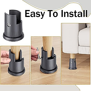 xuenair Adjustable Bed Risers with Arc-Shaped Retaining Clip, Fit Legs Diameter from 0.59–1.65 Inch, Elevation in Heights 2.36 Inch Heavy Duty Bed Risers Supports Up to 5000 Lbs, Gray 4 Pack