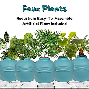 Good Pet Stuff Hidden Litter Box & Reusable Liner Essentials Kit, Round Enclosed Cat Planter Furniture, Fake Plant, Hooded Vented Carbon Filter System for Odor Control, Easy to Clean, Caribbean Blue