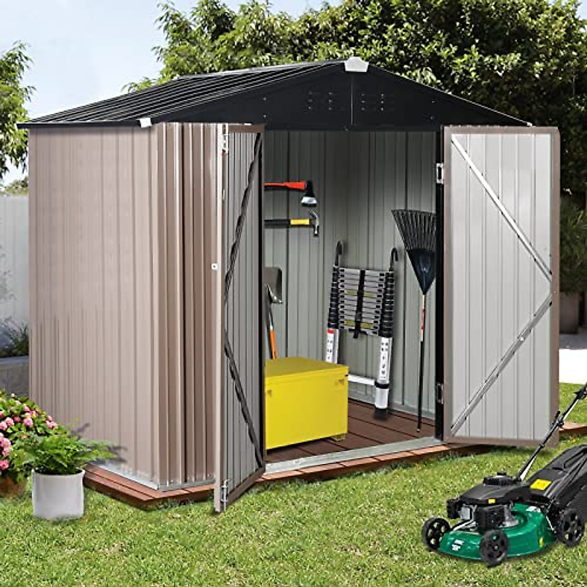 Polar Aurora 8 x 6 FT Outdoor Metal Storage Shed, Steel Garden Shed with Double Lockable Door, Tool Storage Shed for Backyard, Patio & Lawn