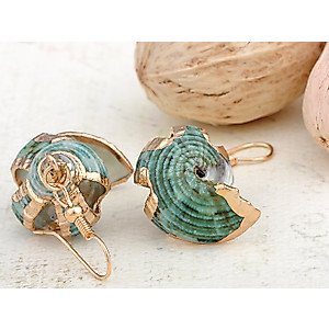 Alilang Womens Multicolor Golden Accent Ocean Seashell Conch Mermaid Sea Witch Drop Dangle Earrings, Green