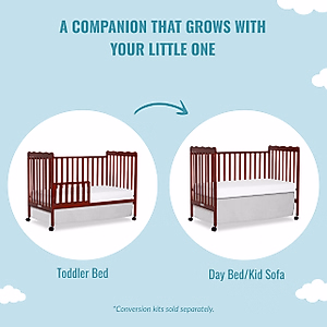 Dream On Me Carson Classic 3-In-1 Convertible Crib In Cherry, Made Of Sustainable Pinewood, Non-Toxic Finish, Comes With Locking Wheels, Wooden Nursery Furniture