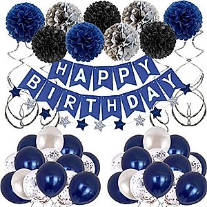 Birthday Decorations Men Blue Birthday Party Decorations for Men Women Boys Grils, Happy Birthday Balloons for Party Decor Suit For 16th 20th 25th 30th 35th 40th 50th 60th 70th (Blue)