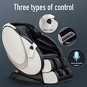 4D Massage Chair Full Body Recliner - Zero Gravity with Heat and Shiatsu Office Chair SL Track Yoga Stretch Voice Control Intelligent Body Detection Bluetooth Speaker Airbags Foot Rollers (White)