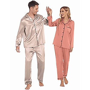 Ekouaer Pajama Sets for Women Soft Couples Christmas Sleepwear Long Sleeve Loungewear Set (Rose Golden,M)