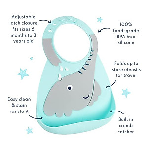 Silicone Baby Bib by ABBY&FINN, Whale, Under the Sea, Waterproof, BPA Free Silicone, Easy Wipe Clean, Dishwasher Safe, For Baby & Toddler, Baby Boy, Baby Girl