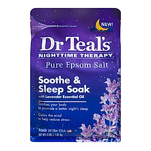 Dr. Teal's Soothe & Sleep Lavender Pure Epsom Salt Soaking Solution (4lb. Bag) - Essential Oils - Relieve Your Senses & Any Tired, Achy Muscles at Home