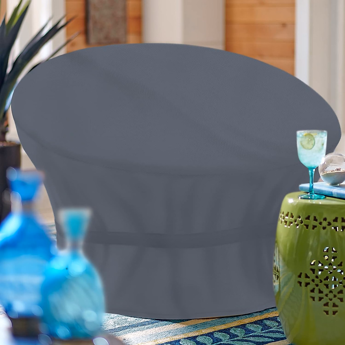 TORUTA Papasan Chair Covers 52" 420D durable waterproof material Patio Outdoor Furniture Wicker Saucer Rocking Swivel Chair Slip Covers Protection-Grey