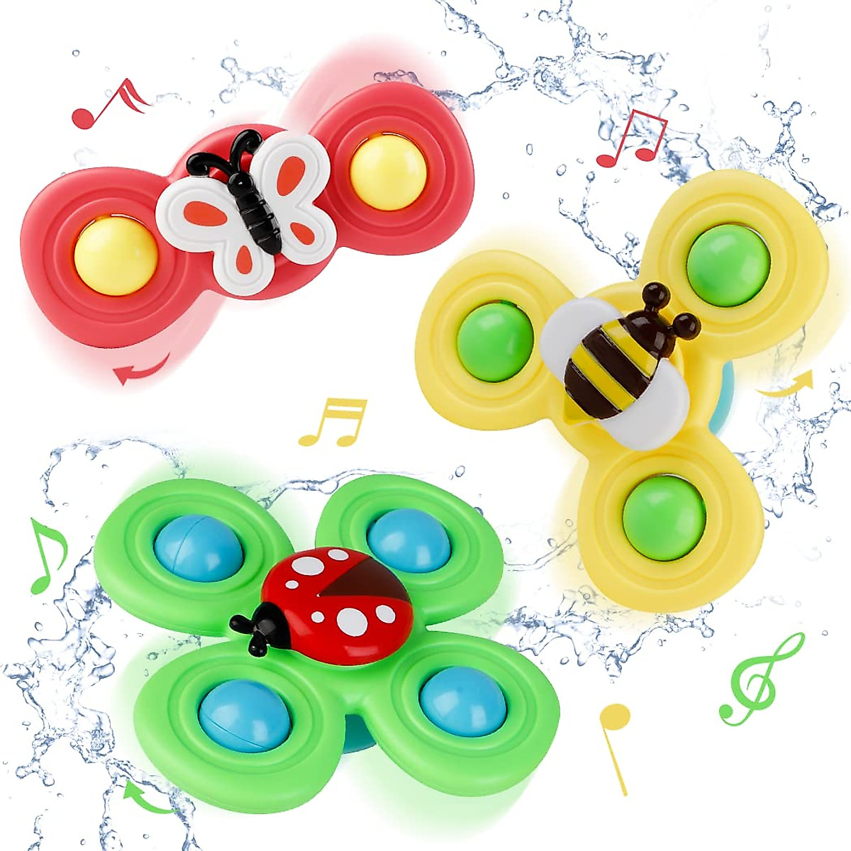 Suction Cup Spinning Top Toy Baby Bath Toy 3 PCS, COSYOO Spin Sucker Spining Top Spinner Toy Early Learner Toys for Baby Toys