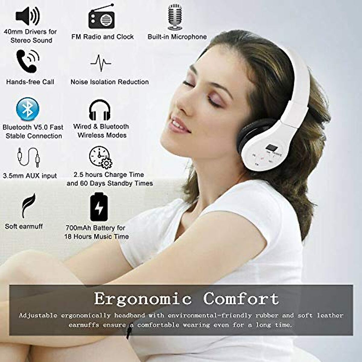EXMAX Wireless Over Ear Stereo Bluetooth Headphones Headsets Music Payer Receiver Noise Reduction Canceling FM Safety Earmuffs Hearing Protection AUX Audio Cable for Lawn Mower Walking Parents Travel