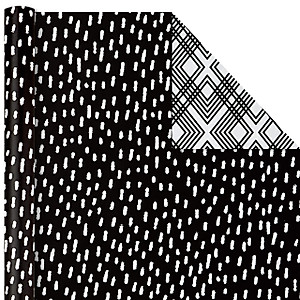 Hallmark All Occasion Reversible Wrapping Paper Bundle - Black and White Flowers and Dots (3-Pack: 75 sq. ft. ttl.) for Birthdays, Weddings, Graduations, Valentine's Day, Anniversaries, Christmas