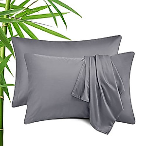 CozyLux Grey Pillow Cases King Size Set of 2, Rayon Derived from Bamboo Cooling Pillowcase with Envelope Closure, Gray Soft Silky Breathable Pillow Covers for Hot Sleepers & Night Sweat, 20x40 inches