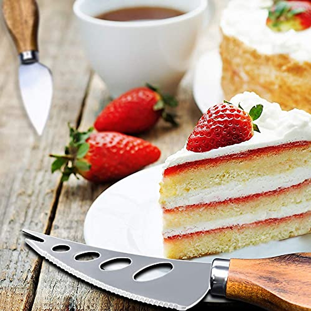 Cheese Knife, ONIPU 6-Piece Wood Handle Stainless Steel Cheese Knife Set, Cheese Accessories Knives, Cut, Slice, Shave Spread All Kinds of Hard and Soft Cheese Tool, Gift Box Serving for All Occasions