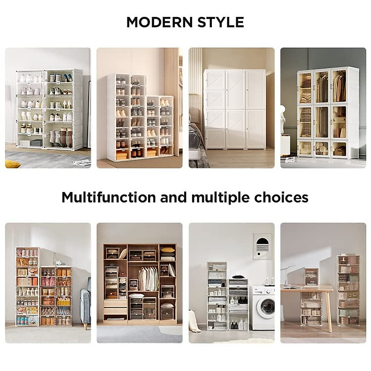 MAYIBOX Shoe Cabinet 2-20 Grid Stackable Transparent Folding Shoe Box Plastic Storage Box Storage 2-40 Pairs of Shoes (2 Rows 8 grids)