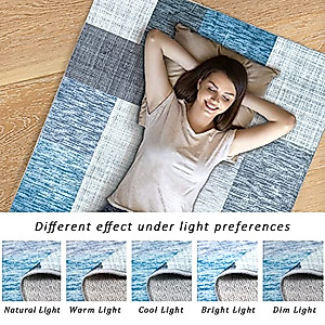 RUGSREAL Washable Area Rug for Living Room Contemporary Tile Trellis Floorcover Indoor Carpet Geometric Boho Trellis Distressed Accent Area Rugs for Bedroom, Home Office, Blue, 5 x 7 Feet