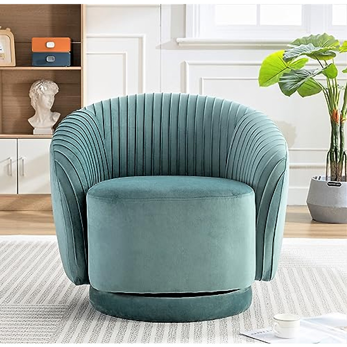 Container Furniture Direct Modern Barrel Swivel Chair with Plush Velvet Upholstery and Smooth 360° Rotation, Round Accent One-Seater Sofa for Living Room, Bedroom and Office, Mint Green