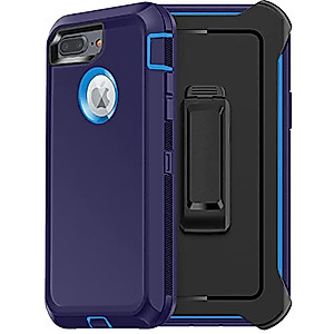 iPhone 8 Plus/7 Plus Case, AICase [Heavy Duty] [Full Body] Tough 4 in 1 Rugged Shockproof Cover with Built-in Screen Protector for Apple iPhone 8 Plus/7 Plus (Dark Blue/Light Blue+Belt Clip)