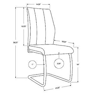 Monarch Specialties I 2 Piece Dining CHAIR-2PCS/ 39" Leather-Look/Chrome, 17.25"L x 20.25"D x 38.75"H, Black