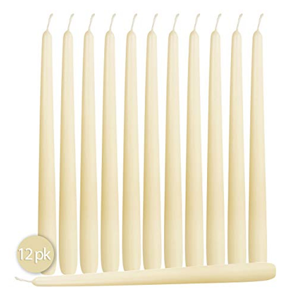 12 Pack Tall Taper Candles - 12 Inch Woolwhite Dripless, Unscented Dinner Candle - Paraffin Wax with Cotton Wicks - 10 Hour Burn Time
