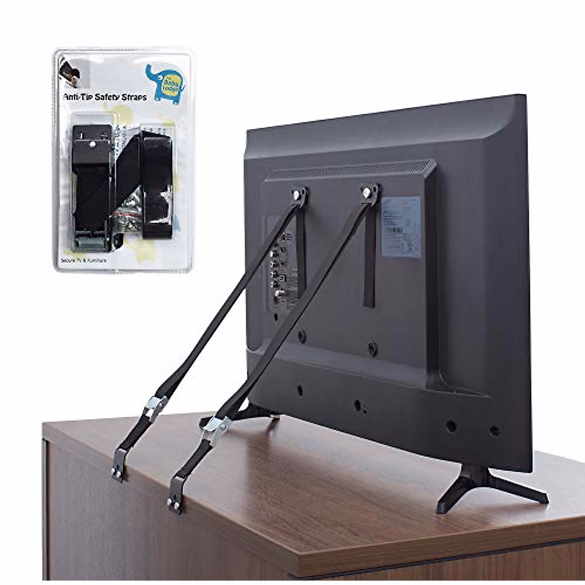 The Baby Lodge TV and Furniture Anti Tip Straps - Safety Furniture Wall Anchors for Baby Proofing Flat Screen TV, Dresser, Bookcase, Cabinets, and More - All Metal, No Plastic Parts (2 Pack, Black)