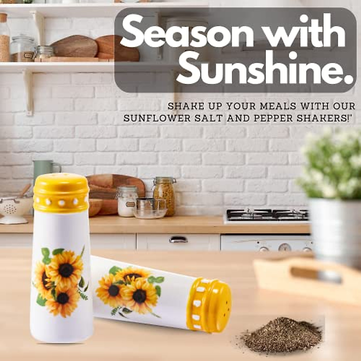 Sunflower Salt And Pepper Shakers - Farmhouse Cute Salt Pepper Shaker Set For Kitchen Table, Sunflower Kitchen Decor Accessories - Large Seasoning Shakers Bottle Set, Unique Collectable Gifts