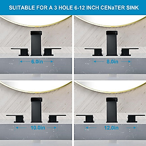 Bathroom Faucet Matte Black, OMEKNTOP 8 Inch Waterfall Bathroom Sink Faucet 3 Hole, Black Bathroom Faucet with Pop Up Drain and Hose, Two Handles Bathroom Faucet for Basin Lavatory Vanity