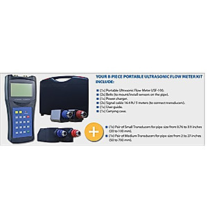 ValueStore.us Portable Digital Ultrasonic Flow Meter with Small & Medium Transducers for Pipes from 0.76 to 27 inch (20 to 700 mm) & from -40°F to 320°F (-40°C to 160°C). (USF-100)