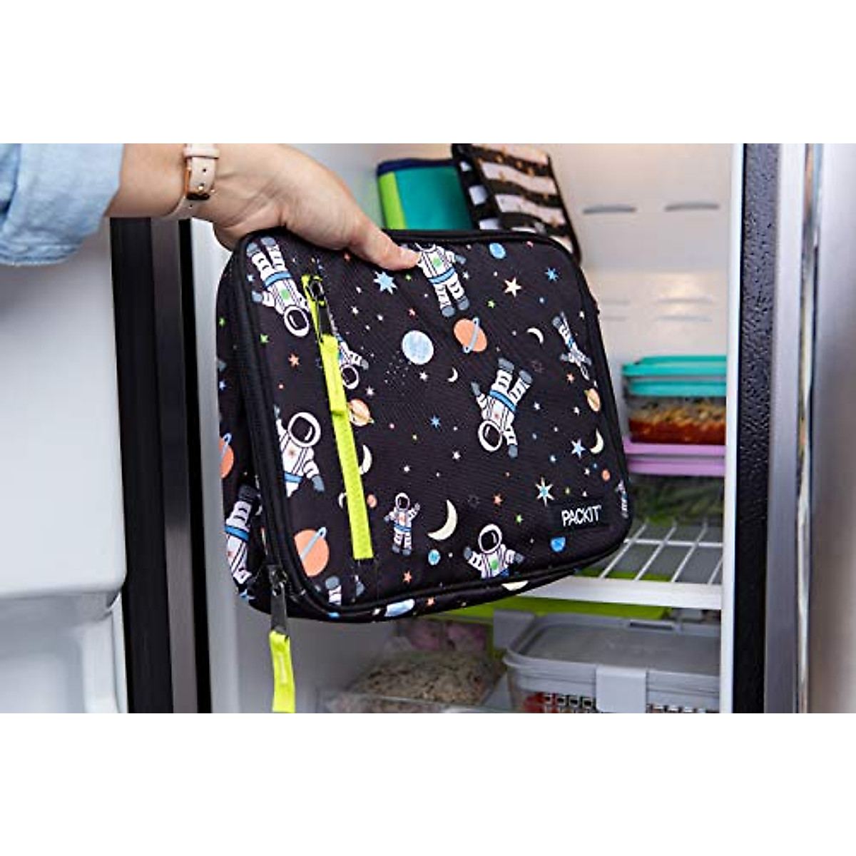 PackIt Freezable Classic Lunch Box, Spaceman, Built with EcoFreeze Technology, Collapsible, Reusable, Zip Closure With Zip Front Pocket and Buckle Handle, Perfect for Healthy Lunches