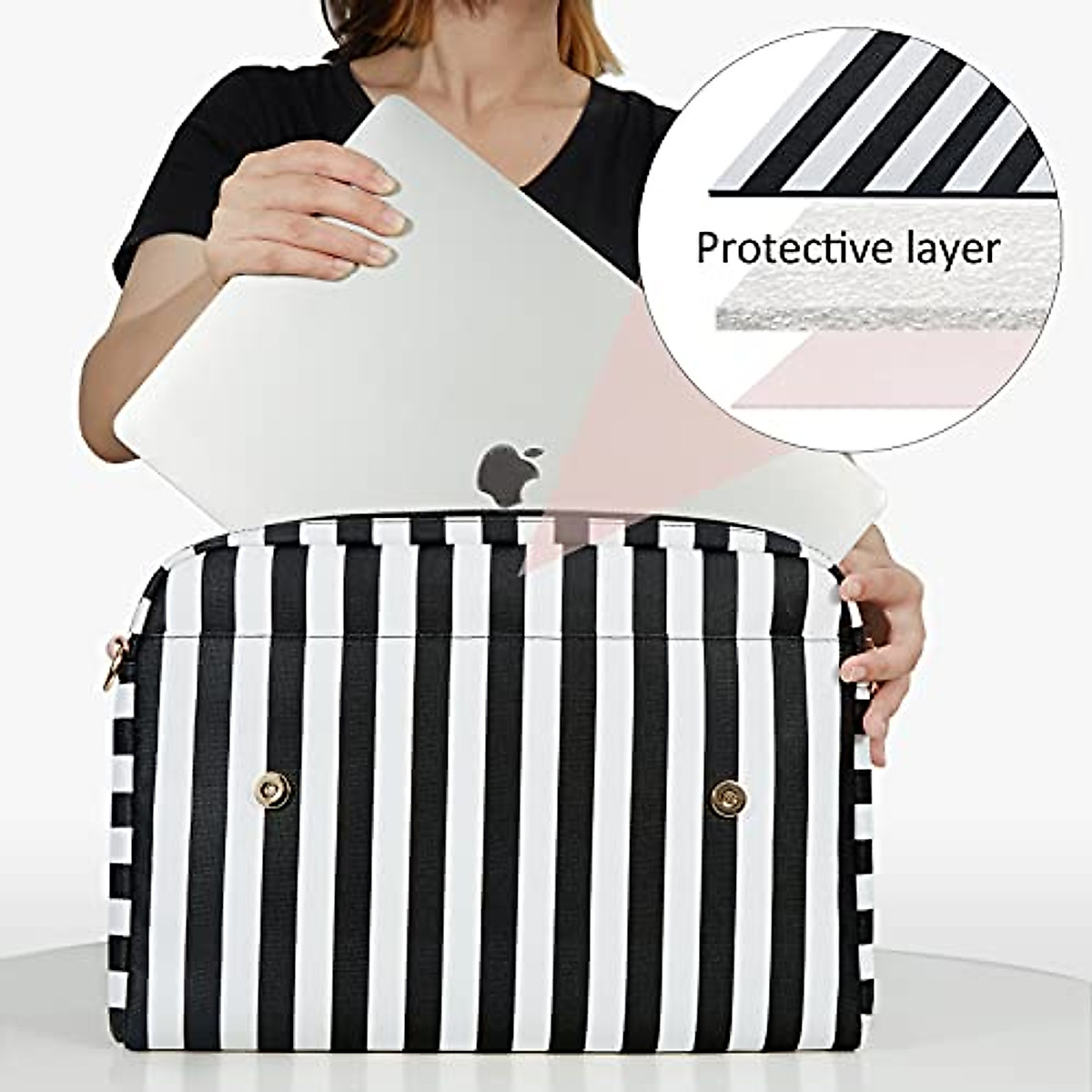 ECOSUSI Laptop Bag for 13-15 inch Notebook Compatible with MacBook Air/Pro M1 M2, Leather Slim Laptop Case Briefcase Computer Protective Sleeve