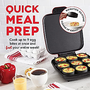 Dash Sous Vide Style Family Size Egg Bite Maker for Breakfast Bites, Sandwiches, Healthy Snacks or Desserts, Keto & Paleo Friendly (9 Servings), Red, 9 Egg Bites