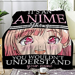 Personalized Anime Blanket Blanket Custom Name KawaiiAnime Throw Blanket Gifts for Girls Boys,Cute Anime Decor Soft Flannel Fleece Cartoon Customized Blanket Manga for Adults Bed Sofa Chair 80x60In