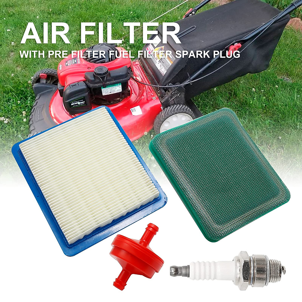 UOIENRT Air Filter with Pre Filter Fuel Filter Spark Plug Replacement for BS 625e 675ex 725ex Troy-Bilt TB110 TB230 TB130 TB210 3.5-6.75 Gross HP LG491588JD, 491588S 491588 399959