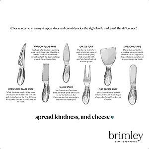 brimley Pack of 6 Cheese Knife Set, Ergonomic Design for Slicing, cutting and Spreading, Complete Set Stainless Steel Knives for Bridal Party, Housewarming Gift, Birthday Parties (Matte Black)