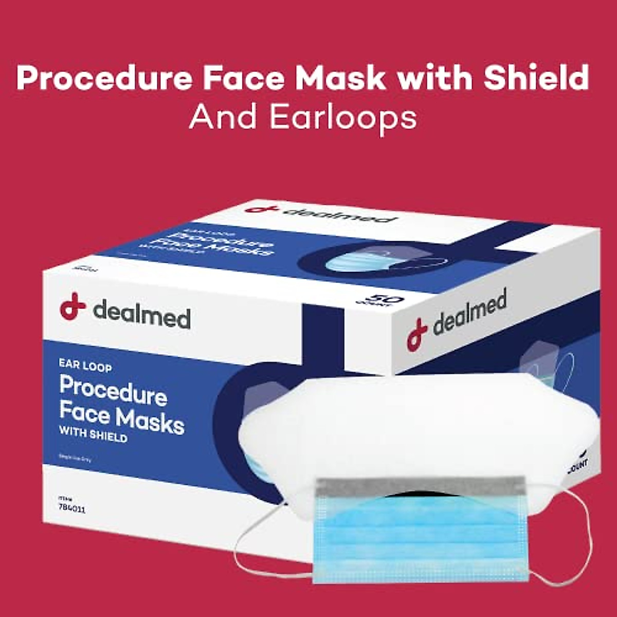 Dealmed Face Masks with Ear Loops and Eye Shield - 50 Count (Pack of 1) Disposable Face Masks Perfect for Hospitals, Medical Facilities, Food Services and More