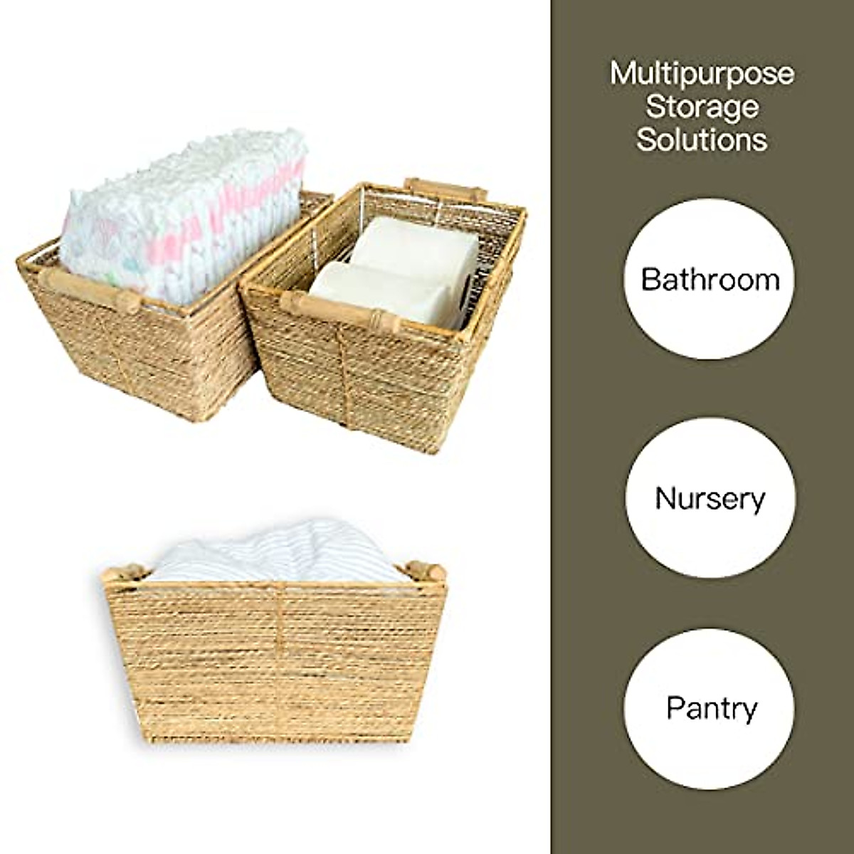 MARLIC Rectangular Seagrass Woven Storage Basket with Handles - Natural Seagrass Baskets for Organization and Storage - Medium - Trapezoid 12x8x6 IN (2)