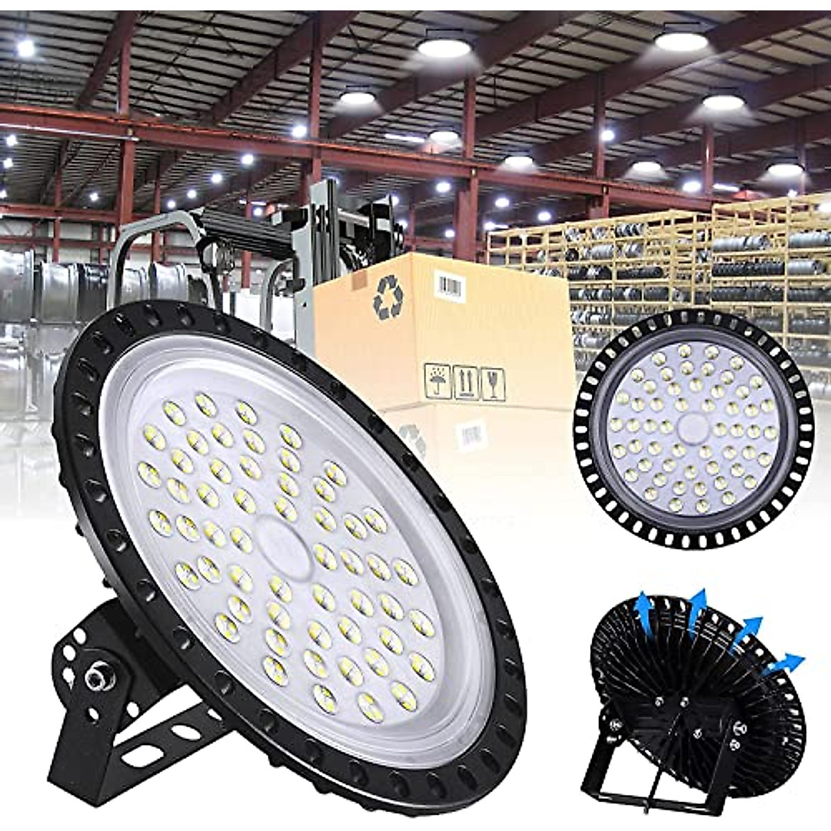 LED High Bay Light, 200W 20000LM Super Bright UFO High Bay LED Lights, 6500K LED Shop Lights, IP54 Warehouse Lights Area Light Fixture Commercial Bay Lighting Bay Lights for Garage Barn Workshop-10