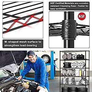Dlewmsyic 6 Tier Storage Shelves, 5999 Lbs Capacity Metal Shelf with Wheels Height Adjustable NSF Certification 48" L×18" W×72" H Heavy Duty Wire Shelving Units for Garage Pantry Kitchen Rack, Black