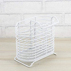 YARNOW Utensil Drying Rack Metal Hanging 2 Compartments Drainer Basket Flatware Storage Drainer Kitchen Organizer White