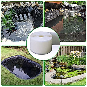 YOUSTOO Pond Liner Seam Tape - 32.8 Ft Self Adhesive Sticky Double-Sided Pond Liners Repair Kit, Waterproof Pond Seal Tape Cover Strip for Hole Repairing & Splicing of Pond Impermeable Films