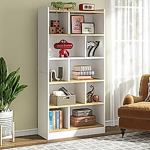 Tribesigns 6 Shelf Bookcase, 72 Inch Tall Wood Bookshelf Modern Bookshelves, Floor Standing Display Shelves Cube Storage Organizer for Living Room, Bedroom, Home Office, White&Brown